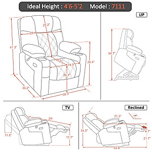 MCombo Small Power Lift Recliner Chair Sofa with Massage and Dual Heating, Adjustable Headrest for Elderly People Petite, USB Ports, Fabric 7111 (Single Motor, Cream White)