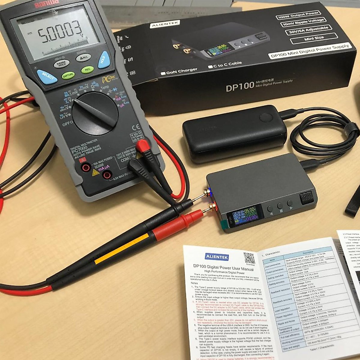 ALIENTEK Adjustable Power Supply,DC Power Supply Variable DP100 100W 30V 5A lab Power Supply, High Precision Regulated Digits Display Mini Portable Bench Power Voltage Regulator Switch