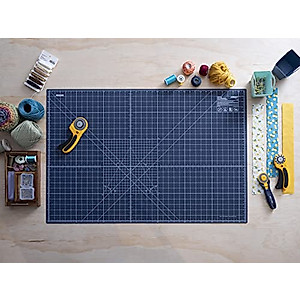 OLFA 24" x 36" Self Healing Rotary Cutting Mat (RM-MG/NBL) - Double Sided 24x36 Inch Cutting Mat with Grid for Fabric, Sewing, Quilting, & Crafts, Designed for Use with Rotary Cutters (Navy)