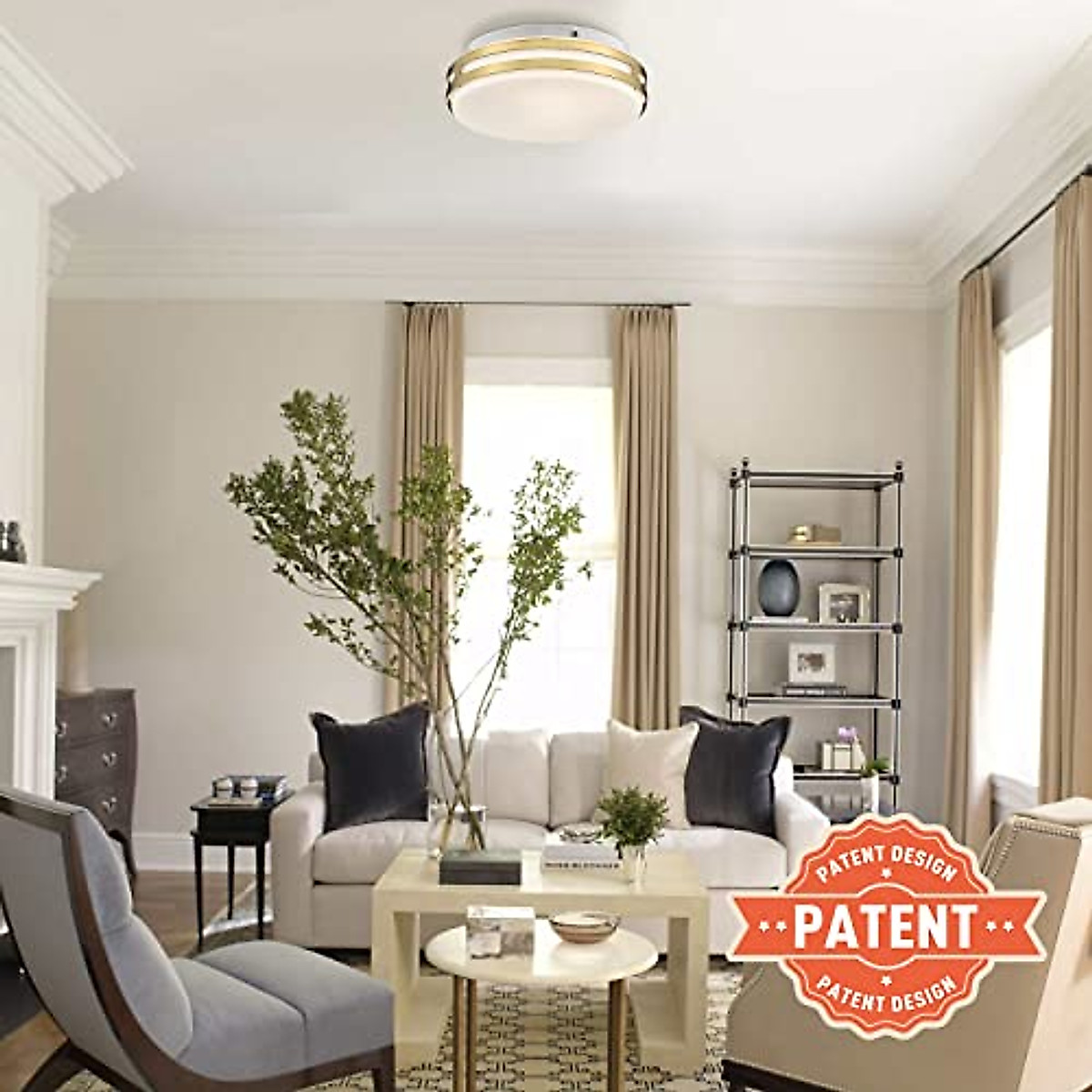 AUTELO Modern Flush Mount LED Ceiling Light Fixture 3000K Dimmable Close to Ceiling Lighting with Frosted Glass Shade in Brass Finish, for Living Room Hallway Bedroom C3578 BRZ LED