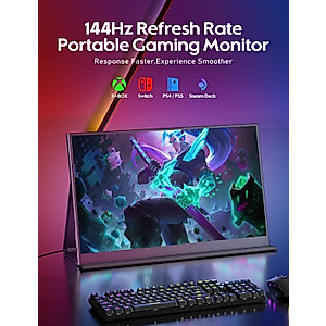 HONGO 16.1'' 144Hz Portable Gaming Monitor for Laptop, 1080P FHD IPS Screen with HDR, 1200:1 FreeSync, Ultra Slim & Eye Care,Travel Monitor External Screen for Laptop, PC, PS5, Mac, Xbox
