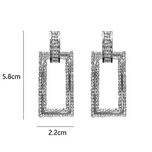 KaFu Fashion Statement Long Drop Earrings Boho Large Metal Rectangle Geometric Dangle Earrings Gorgeous Geometric Rhinestone jewelry Gift For Women (silver)