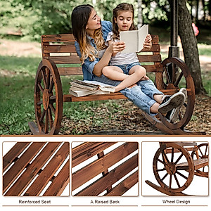 Outdoor Wood Rocking Chair Wooden Wagon Wheel Bench, Rustic Patio Rocker Chair for Porch Lawn Garden Balcony Poolside, Brown