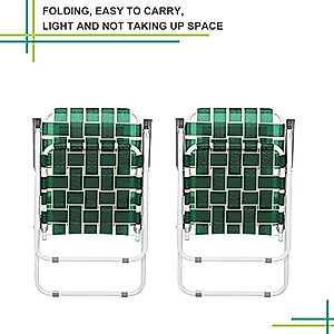 Outvita Webbed Lawn Chairs Set of 2, Foldable Alloy Steel Patio Chairs Stable Frame Outdoor Chair for Camping, Fishing, Beach, Poolside, Backyard and BBQ (Green&Khaki)