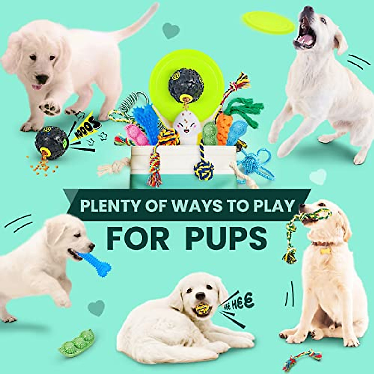 SHARLOVY Dog Chew Toys for Puppies Teething, Puppy Toys 16 Pack Dog Toys for Aggressive Chewers Puppy Chew Toys Peas Rubber Bone Dog Toy Bundle Small Dog Squeaky Toys for Small Dogs