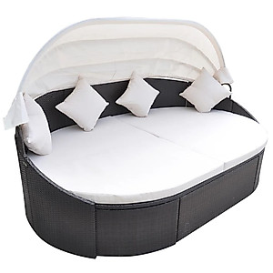 Patio Furniture Outdoor Daybed with Retractable Canopy, Pillows & Seat Cushions, PE Wicker Sectional Seat Patio Sofa Set for Patio Backyard Porch Separated Seating, Brown 90.6" x 57.1" x 31.5"