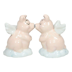 Set Of 1 Ceramic When Pigs Fly Angel Pig Couple On Clouds Kissing Salt And Pepper Shakers