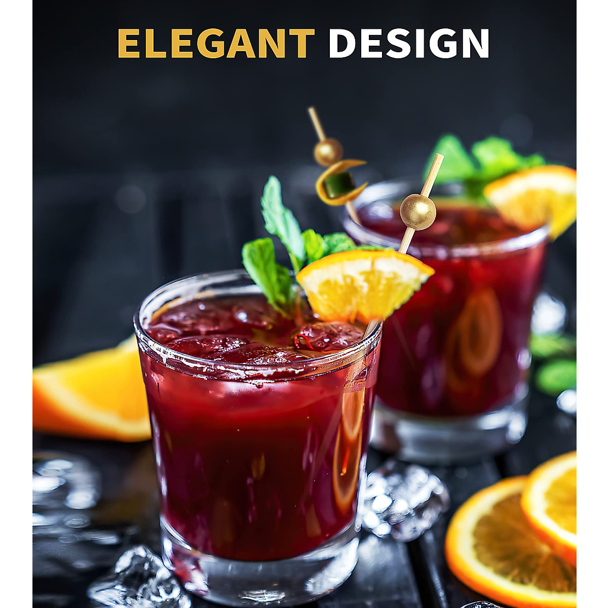 200PCS Cocktail Picks, Fancy Cocktail Toothpicks for Appetizers Picks, Handmade Bamboo Cocktail Skewers for Appetizers Fruit Party, Gold Pearl Food Picks Charcuterie Accessories (4.7 Inch)