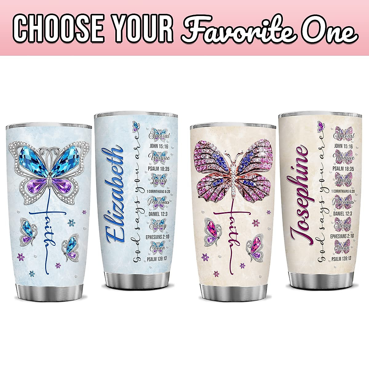 wowcugi Personalized Christian Gifts Women Christian Faith Tumbler 20oz 30oz Inspirational Stainless Steel Insulated Tumblers Coffee Travel Mug Spiritual Jesus Religious Christians Gift Butterfly 2