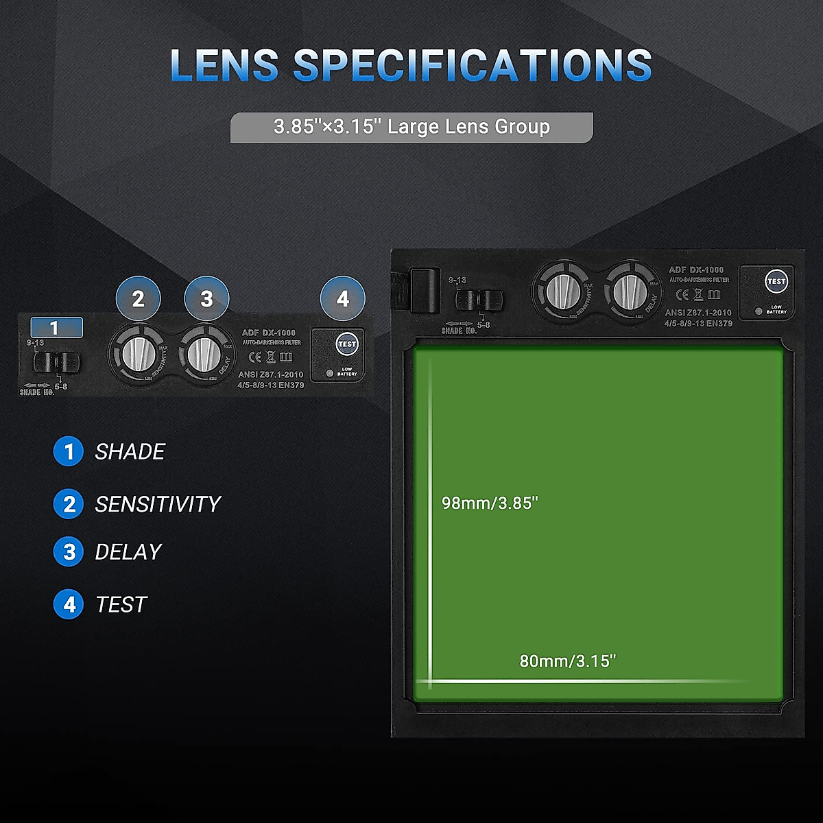 DEKOPRO Solar Powered Welding Helmet Auto Darkening Professional Hood with Wide Lens Adjustable Shade Range 4/9-13 for Mig Tig Arc Weld Grinding Welder Mask