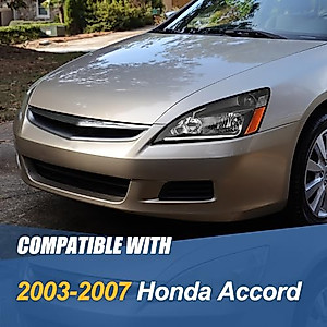 Auto Dynasty [Halogen Model Factory Style L-Styling LED DRL Headlights Assembly with Compatible with Honda Accord 7th Gen UC1 03-07, Driver and Passenger Side, Black Housing Amber Corner