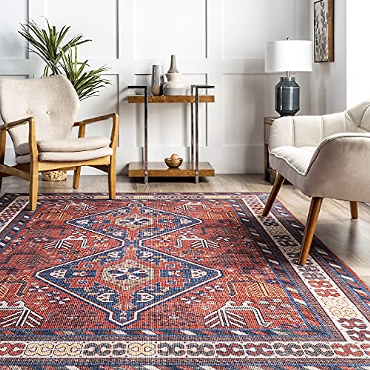 nuLOOM Stella Machine Washable Traditional Tribal Area Rug, 6' x 9', Rust