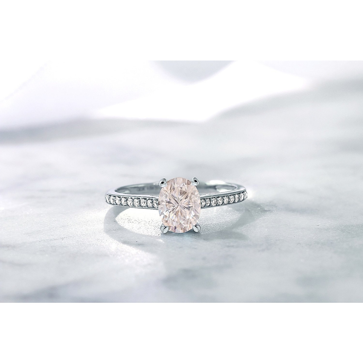 Gem Stone King 10K White Gold Gemstone Birthstone and White Diamond Engagement Ring | Oval 8X6MM | Wedding Anniversary Promise Ring For Women | Available In Size 5, 6, 7, 8, 9