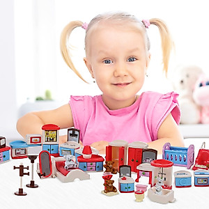 Beverly Hills Doll Collection Dollhouse Accessories Furniture and Accessory Set, All in one Bedroom, Kitchen, Laundry Room, and Bathroom 46 Piece Mega Set in a Storage Container