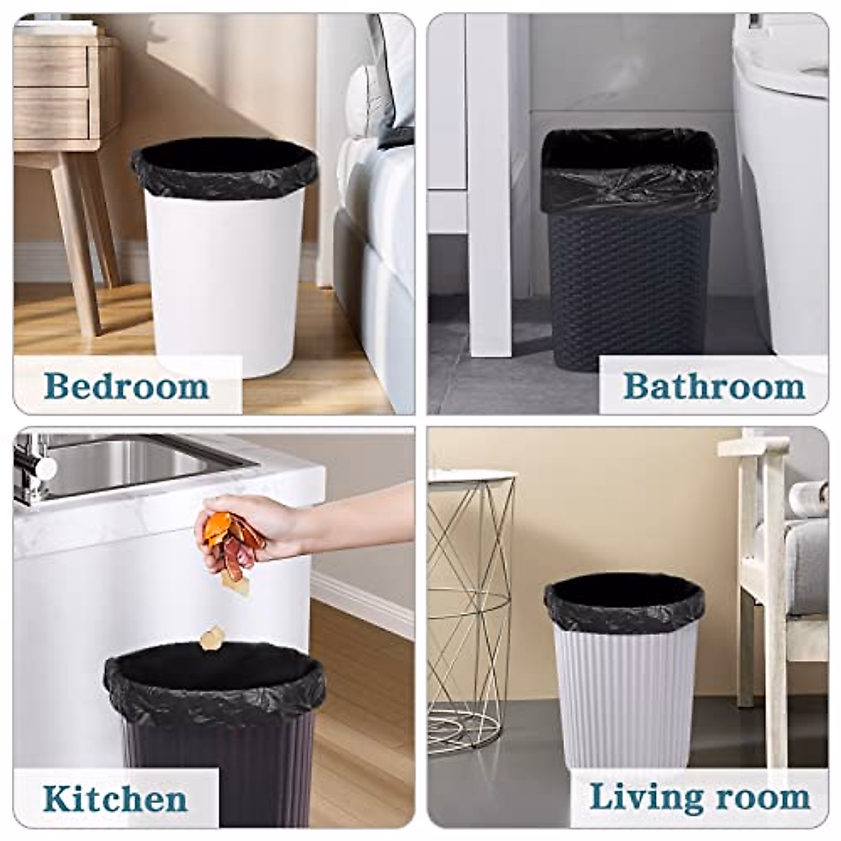 FYY Trash Bag, 8 Gallon 80 Count Garbage Bag Compostable 1.5 Mil Thickness Trash Bags Wastebasket Bin Liners for Home Bathroom Bedroom Kitchen Office (4 Rolls) Black