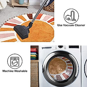 LIVEBOX Retro Sun Round Rug 5.2ft, for Entryway, Non-Slip Cute Colorful Kids Circle Boho Carpet for Bedroom,Nursery Washable Throw Area Rug for Living Room Office