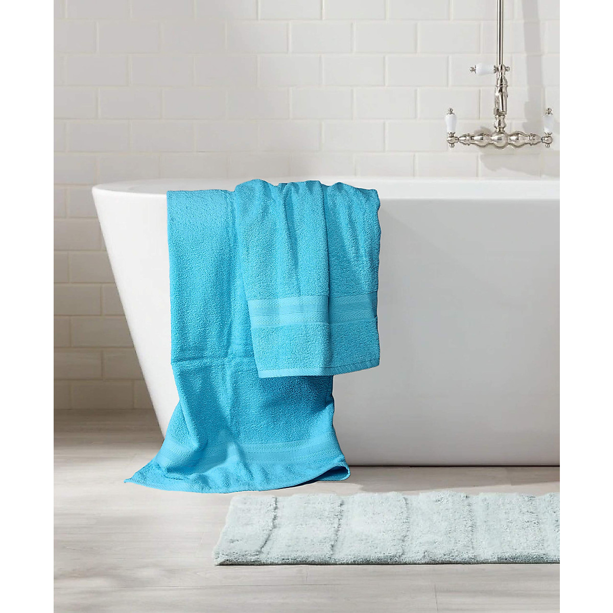 BOUTIQUO 8 Piece Towel Set 100% Ring Spun Cotton, 2 Bath Towels 27x54, 2 Hand Towels 16x28 and 4 Washcloths 13x13 - Ultra Soft Highly Absorbent Machine Washable Hotel Spa Quality - Turquoise Blue