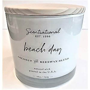 Natural Coconut + Beeswax Scented Candle Beach Day White Jar with Wooden Lid, 26 Oz.