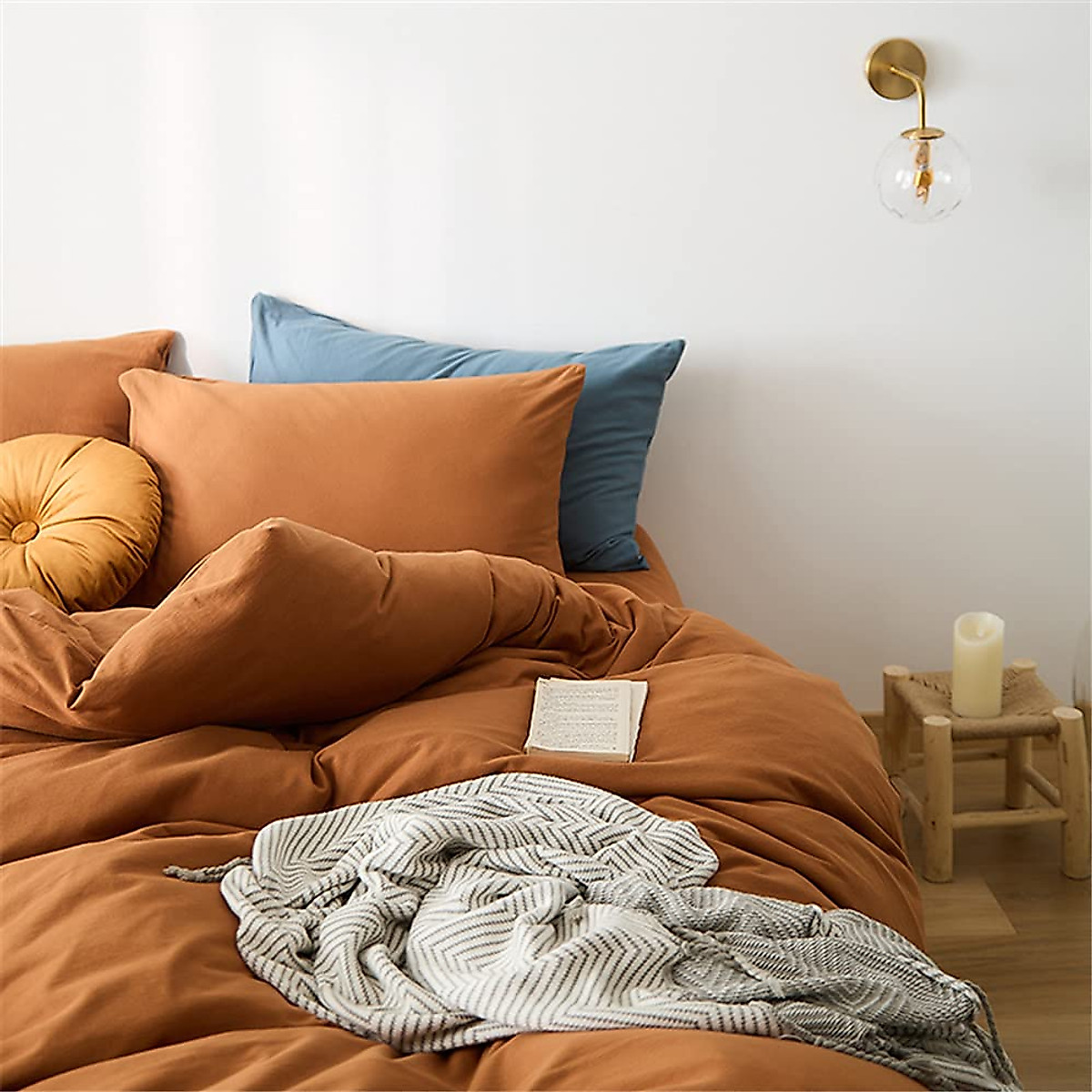 Zipper Halloween Bedding Brunt Orange Duvet Cover Queen Full Pumpkin Duvet Cover Set Fall Rust Orange Comforter Cover Zipper Tie 1 Duvet Cover 2 Pillow Shams,Aesthetic Bedding Full, No Comforter