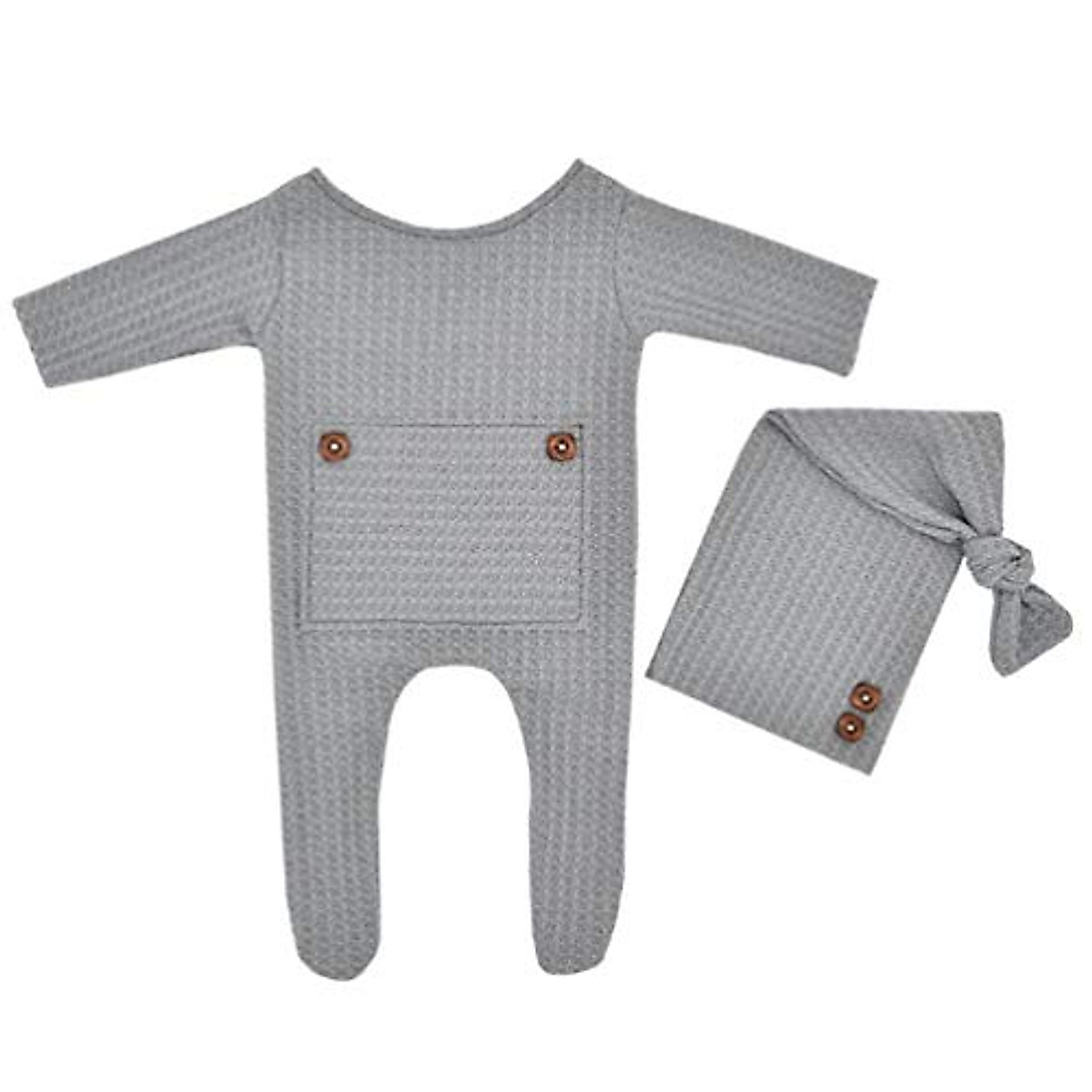Fashion Newborn Boys Girls Baby Photo Shoot Props Outfits Crochet Clothes Long Tail Hat Pants Photography Props (gray)