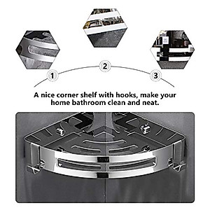 DOITOOL 2pcs Bathroom Storage Rack with Hooks Decorative Stainless Steel Wall Mounted Punch Free Floating Shelf Holder for Bathroom Kitchen Silver 30X22cm