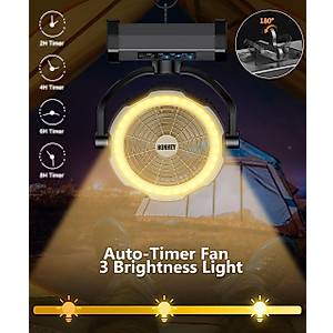 HonHey Portable Battery Operated Fan Camping Essentials, 10000mAh Rechargeable Fan with oscillation LED Light, 9 inch Outdoor Fan with Remote 270° Rotation 4 Speeds Personal Fan for Tent Picnic Travel