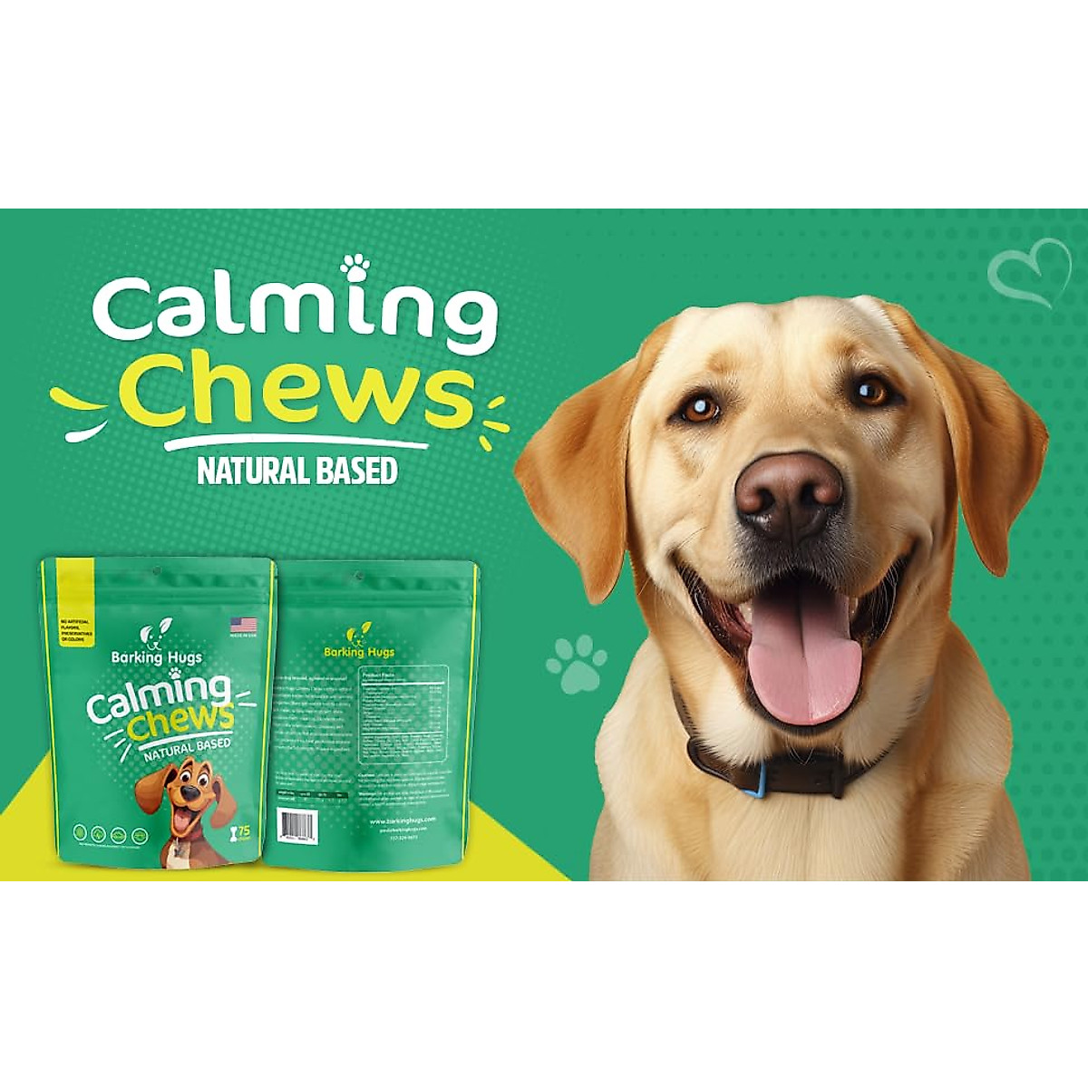 BARKING HUGS Calming Chews for Dogs - Natural Dog Stress and Anxiety Relief - Dog Relaxing Treats for Anxiety - Helps with Separation Anxiety, Fireworks, Lightning, These Contain no Hemp.
