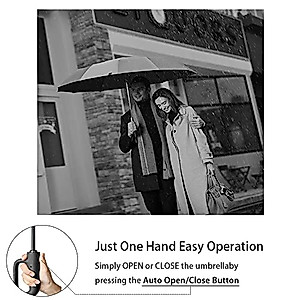 Extra Large Windproof Travel Folding Compact Golf 54‘’ Umbrella Automatic Open/Close,Lightweight Portable Parasol Outdoor,Sun/Rain,99 UV Protection,Perfect Carabiner Handle Design(Off-White)