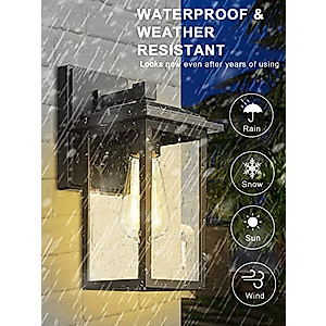 Diyel Outdoor Wall Sconces 1 Pack, Exterior Light Lantern Fixture, Porch Lights Lamp Outdoor Wall Mounted in Black Finish with Seeded Glass for House, Garage, Patio, Yard, RZ010 BK