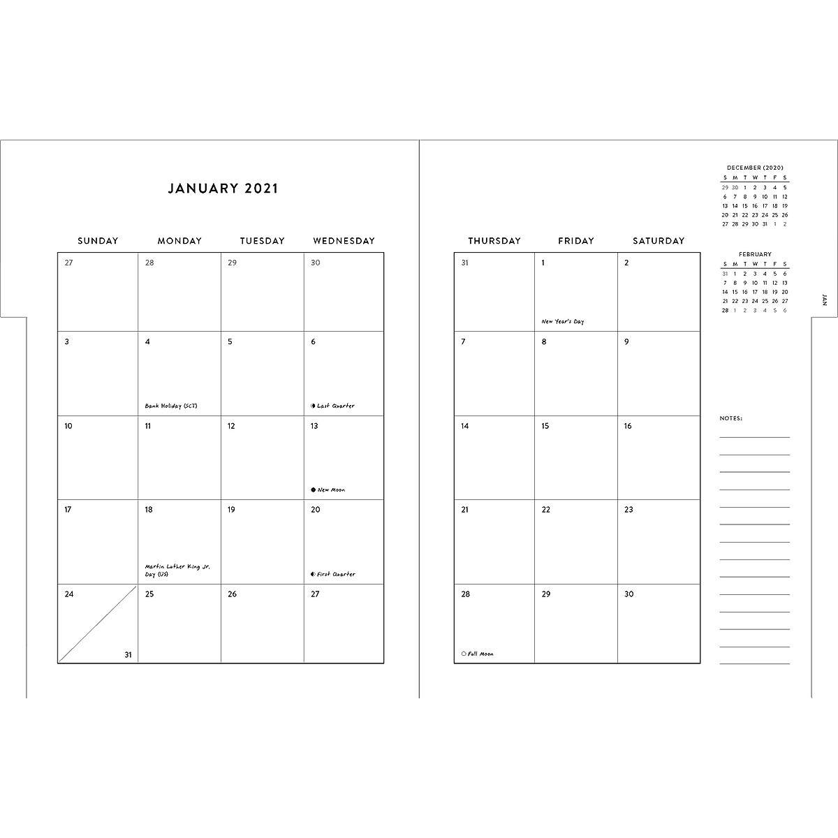 Bibliophile 2021 12-Month Planner: (Weekly Agenda of Miscellany for Book Lovers, Yearly Calendar for Writers)