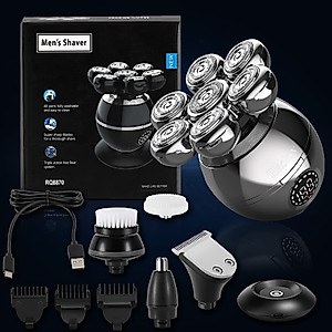 7D Electric Razor for Men,5-in-1 Bald Head Shaver Cordless LED Mens Electric Shavers IPX7 Waterproof Wet Dry Rotary Shaver Head Shavers for Bald Men with Beard Clippers Nose Trimmer