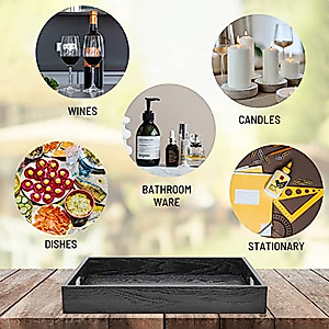 Wood Serving Tray with Handles, Home Decorative Wooden Rectangle Ottoman Decor Platter Vanity Tray for Breakfast Dinner Drinks Kitchen Dining Living Bathroom Restaurants Black