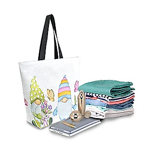 Cute Flowers Gnomes Large Canvas Shoulder Tote Top Storage Handle Bag for Gym Beach Travel Shopping