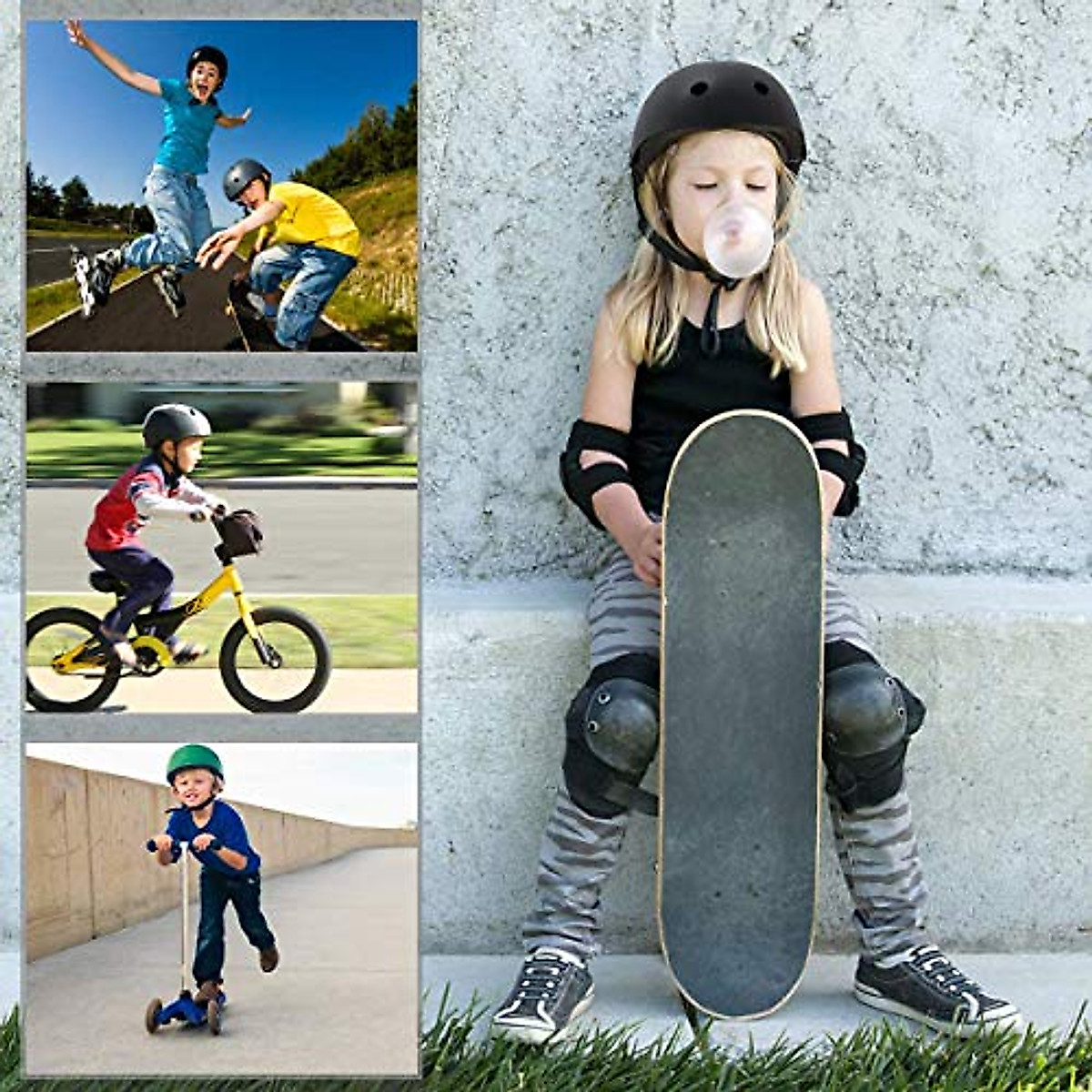 XJD Kids Bike Helmet,Multi-Sport Protective Gear Set for 3-5-8-14 Years Boys Girls with Knee and Elbow Pads Wrist Guards fit Roller Skates,Cycling,Skateboarding,Skating Scooter (Blue, Medium)