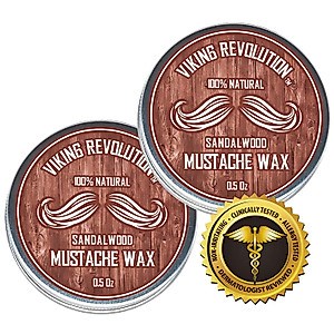 Viking Revolution Mustache Wax 2 Pack - Beard & Moustache Wax for Men - Strong Hold Helps Train Tame & Style (Sandalwood, 2 pack)