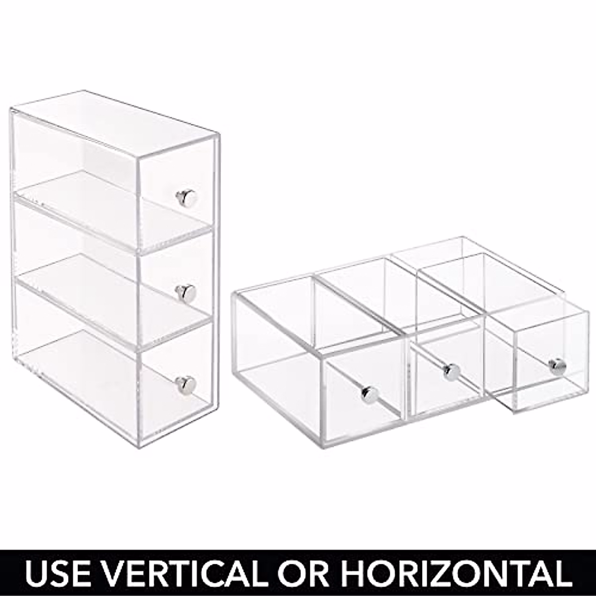 mDesign Plastic Kitchen Pantry Stackable Storage Organizer Container Station with 3 Drawers for Cabinet, Countertop, Holds Coffee, Tea, Sugar Packets, Creamers - Lumiere Collection - 2 Pack - Clear