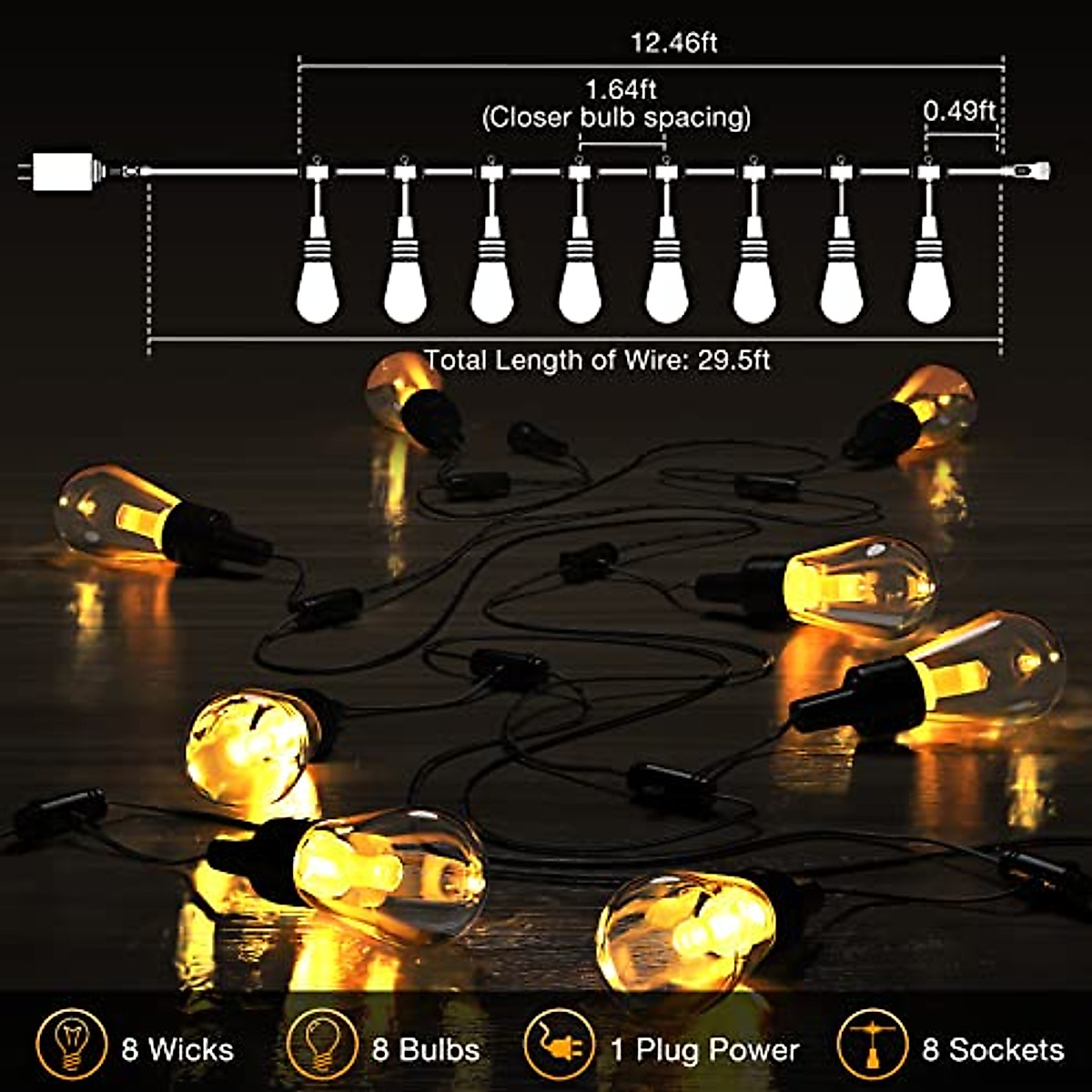 MERRIMAX M Patio Umbrella Lights, Outdoor Waterproof Bright 200 Lumens Canopy Hanging String Lights with LED S14 Bulbs Path Lights for Gazebo Porch Backyard Cafe Lighting & Decor