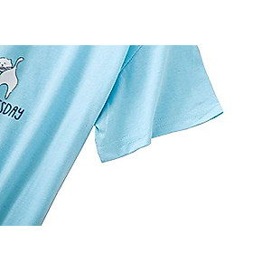 CHUNG Women Short Sleeve Shirt Pajamas Set with Shorts Bottom Pants Cotton V-neck Cute Pjs Sleepwear Lounge Wear Plus Size Summer (Medium, Blue Cat)