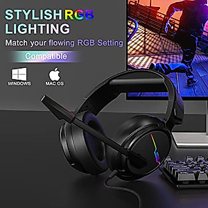 Jeecoo V20U USB Pro Gaming Headset for PC - 7.1 Surround Sound Headphones with Noise Cancelling Microphone- Memory Foam Ear Pads RGB Lights for Laptops