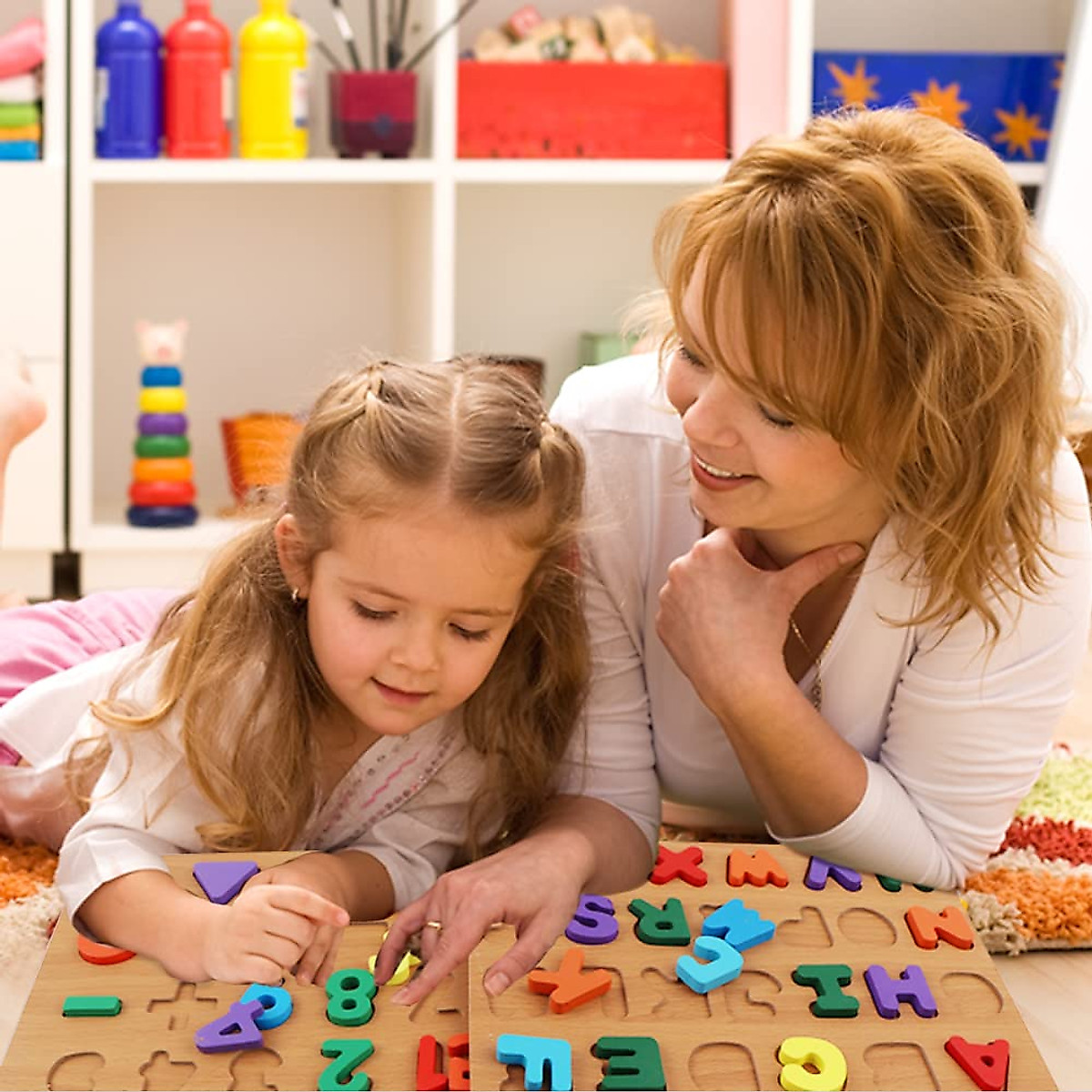 Puzzles for Toddlers, 2 Pack Wooden ABC Alphabet Number Shape Puzzles Toddler Learning Puzzles Toys Ages 1-3, Preschool Educational Toys Gift for Kids Boys Girls 2-4 Years Old