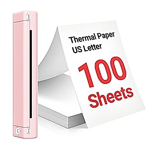 Odaro Pink M08F Letter Portable Printer for Travel with 100 Sheets Continual Thermal Paper 8.5" X 11" Letter Size