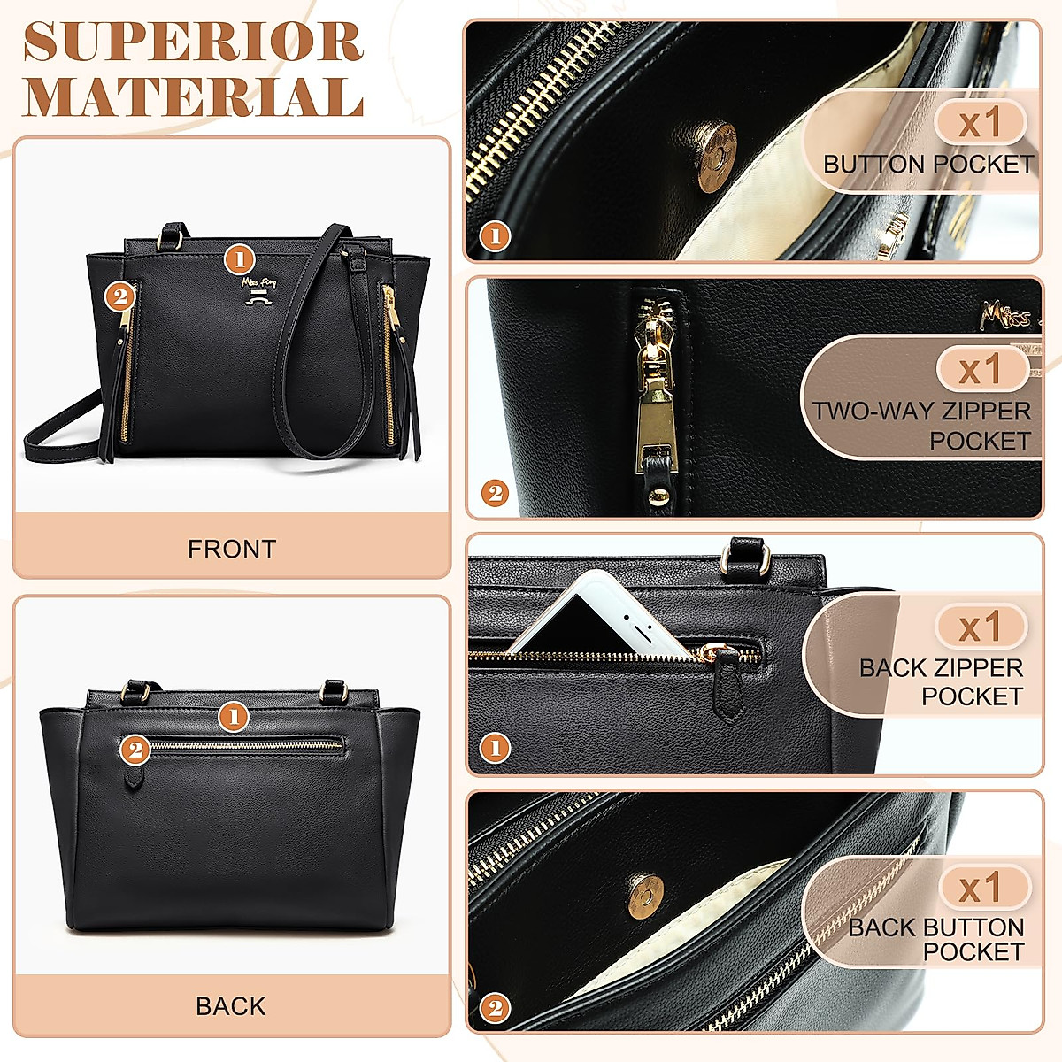 miss fong Small Diaper Bag Mini Diaper Bag, Crossbody Diaper Bags, Diaper Bag Purse, Diaper Clutch with 7 Diaper Bag Organizers,2 Insulated Pockets and Adjustable Shoulder Strap(Black)