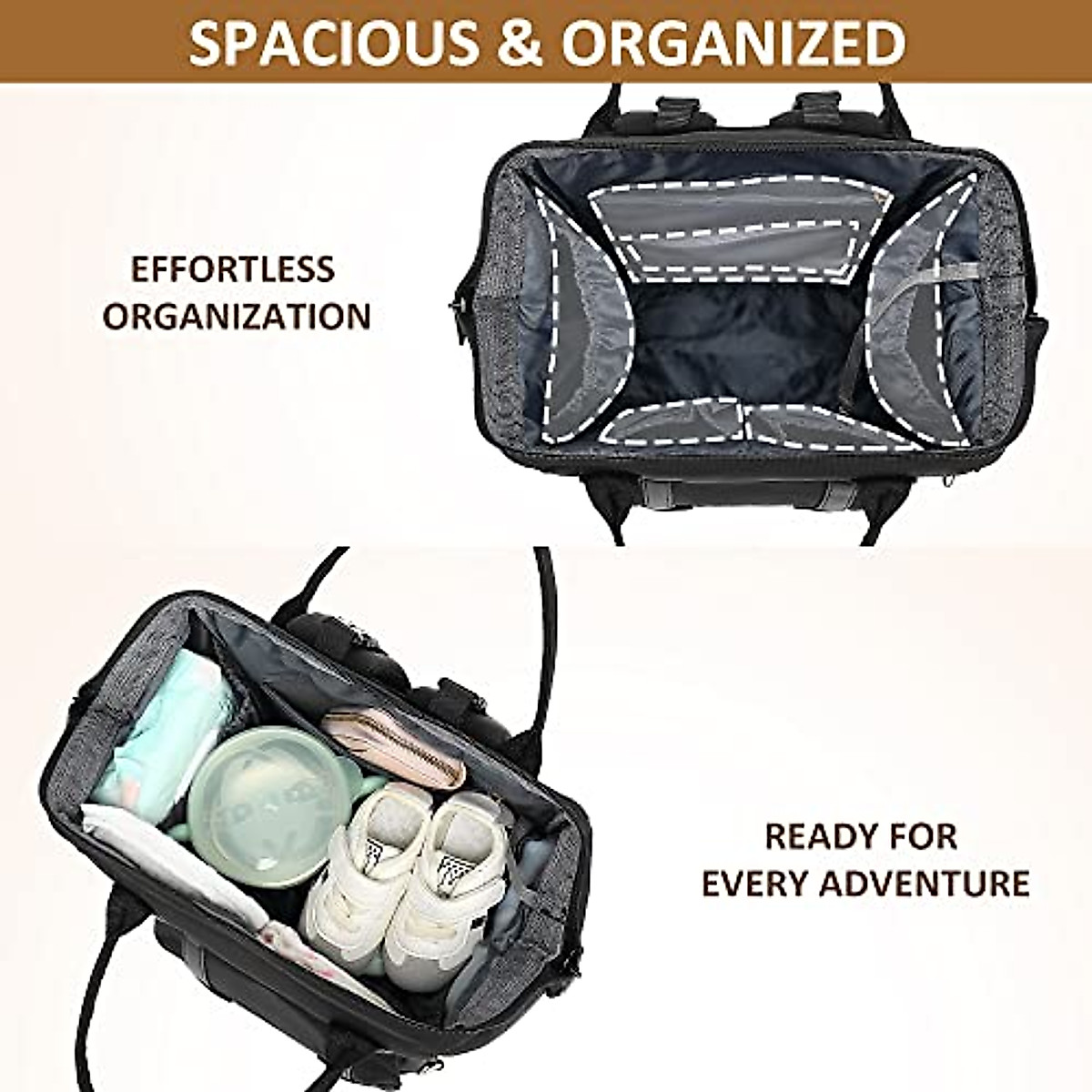 ROSEGIN 35L Large Diaper Bag Backpack for Boy Girl, Multi-Functional Baby Bag with Changing Pad, Pacifier Holder, Waterproof, Black Plus XL Fits 2 Kids Twins, Perfect Baby Shower for Mom Dad Newborn