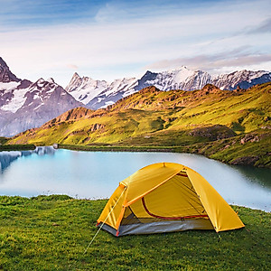 KAZOO Waterproof Backpacking Tent Ultralight 1 Person Lightweight Camping Tents 1 People Hiking Tents Aluminum Frame Double Layer (Eco-Friendly Fabric) (Bright Yellow)