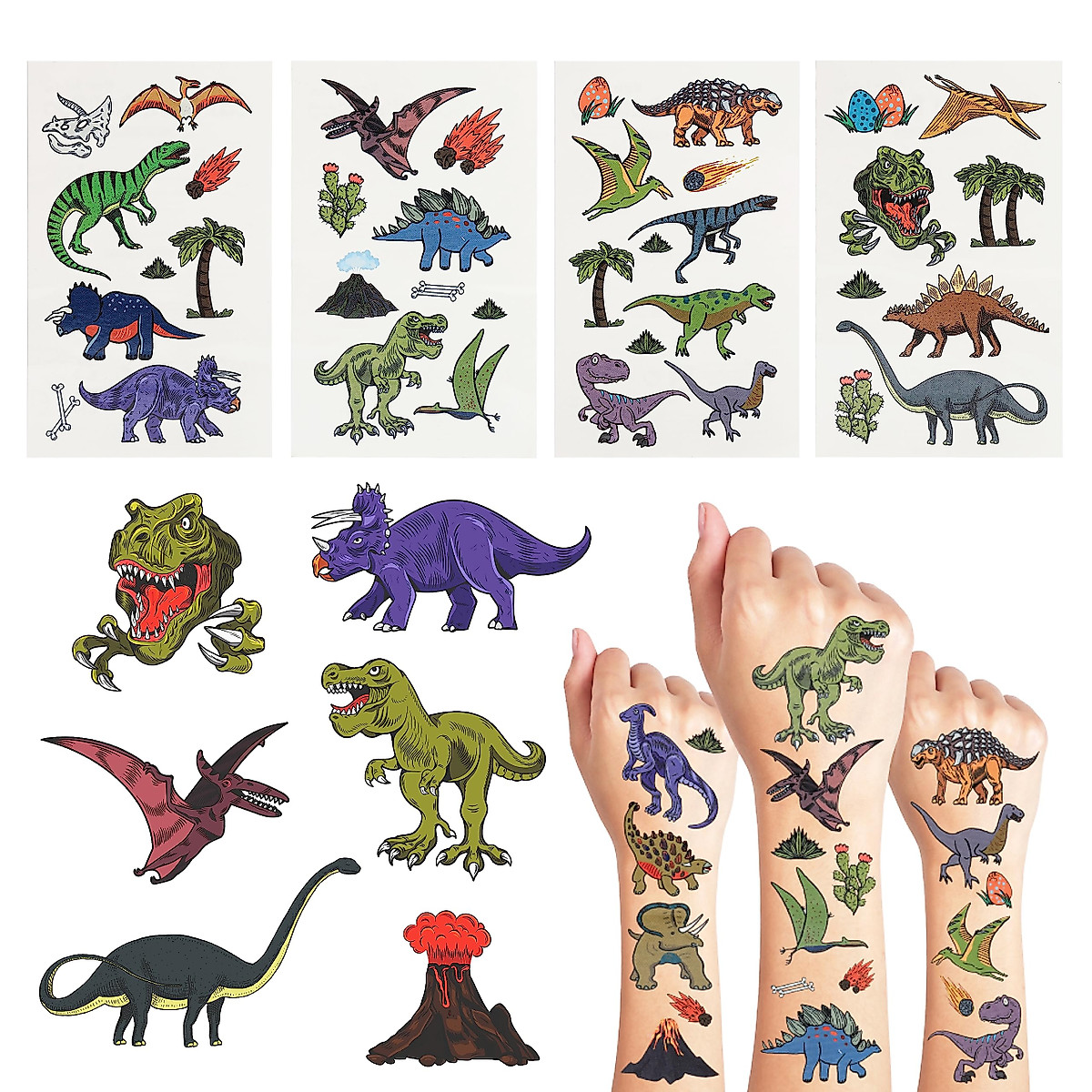 24 Sheets Dinosaur Temporary Tattoos, Birthday Decorations Dinosaur Party Favors
