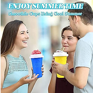BEIDIYINGER Slushy Maker Cup, Magic Quick Frozen Squeeze Cup, Summer Cooling Smoothie Pinch Cup, Double Layer Silicon Ice Cream Milkshake Juice Portable Maker, for Family DIY Homemade, Blue, White