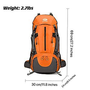 ONIYEA Outdoor Sports Hiking Backpack, 55L Mountaineering Backpack with 50L+5L Rain Cover, High Performance Travel Backpack (Orange)