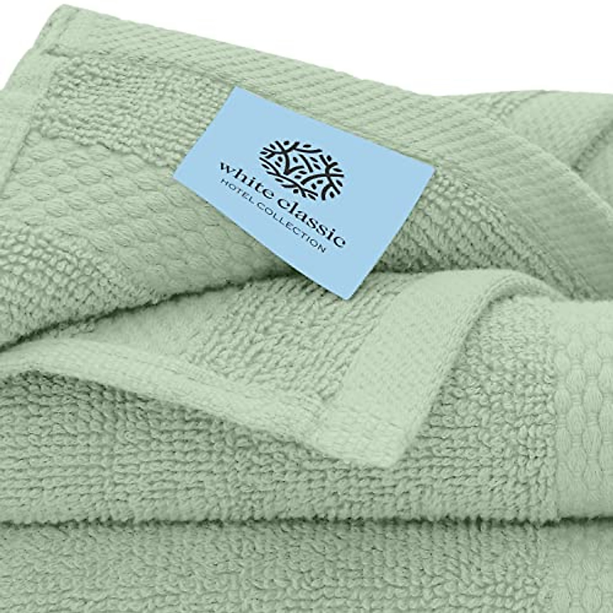 White Classic Luxury Washcloths | 12 Pack Luxury Bath Mat | 2 Pack Bundle (Green)