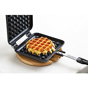 Yoshikawa SJ2275 Waffle Maker, Single, Fluorine Treatment, For Gas Stoves, Black, 13.6 x 5.6 x 1.3 inches (34.5 x 14.3 x 3.2 cm)