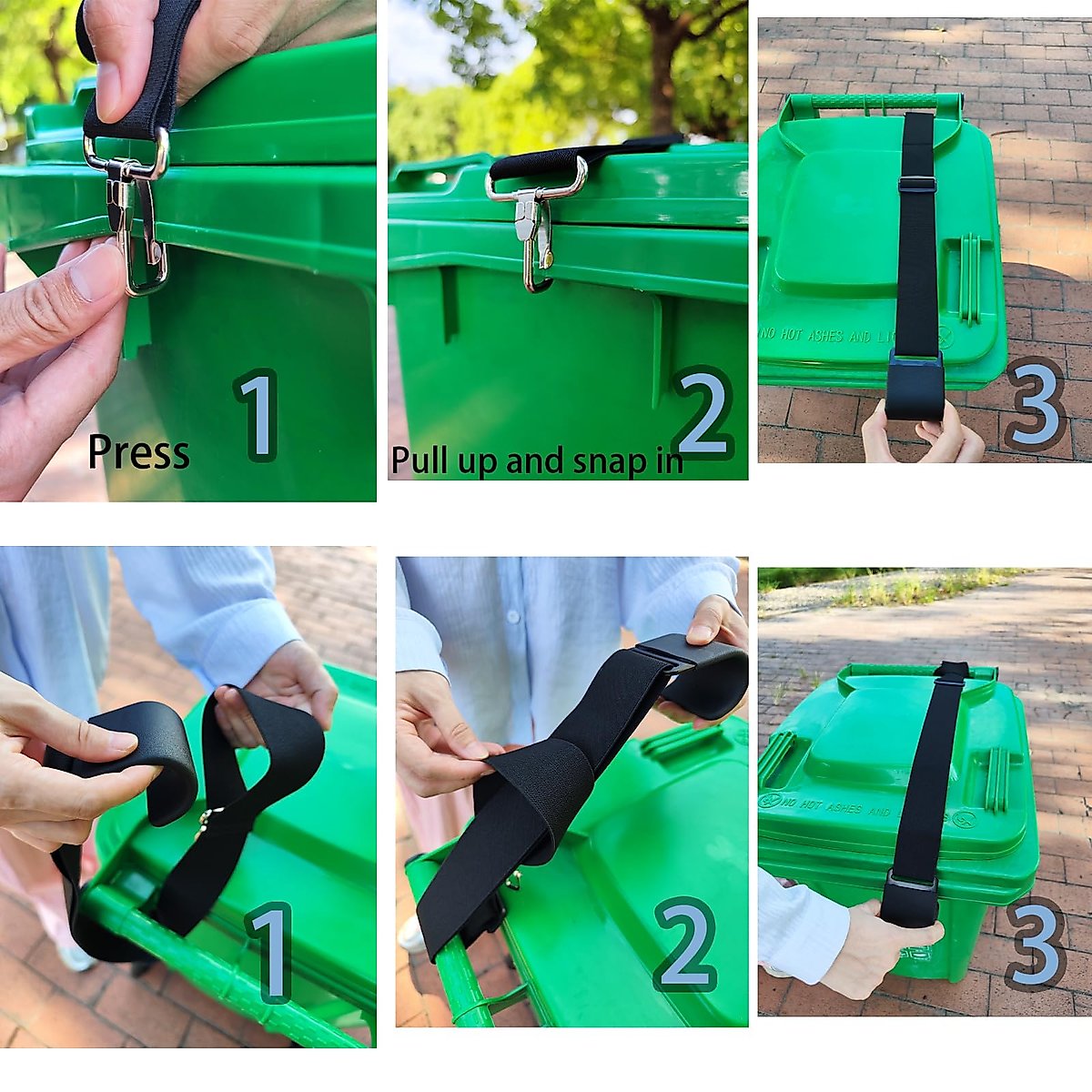 2 Pcs Trash Can Lid Locks Adjustable Bin Strap Garbage Lock Trash Can Lid, Trash Can Locks for Animals, Garbage Strap Outdoor Trash Can Straps for Small Animals, Raccoons, Squirrels, Dogs (Black)